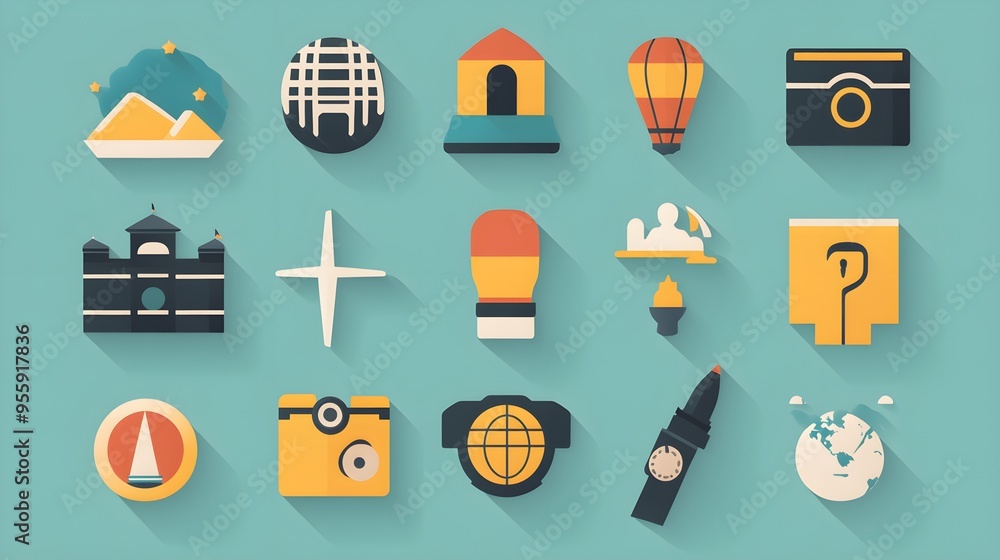Flat design of a travel guide with consistent iconography and color ...