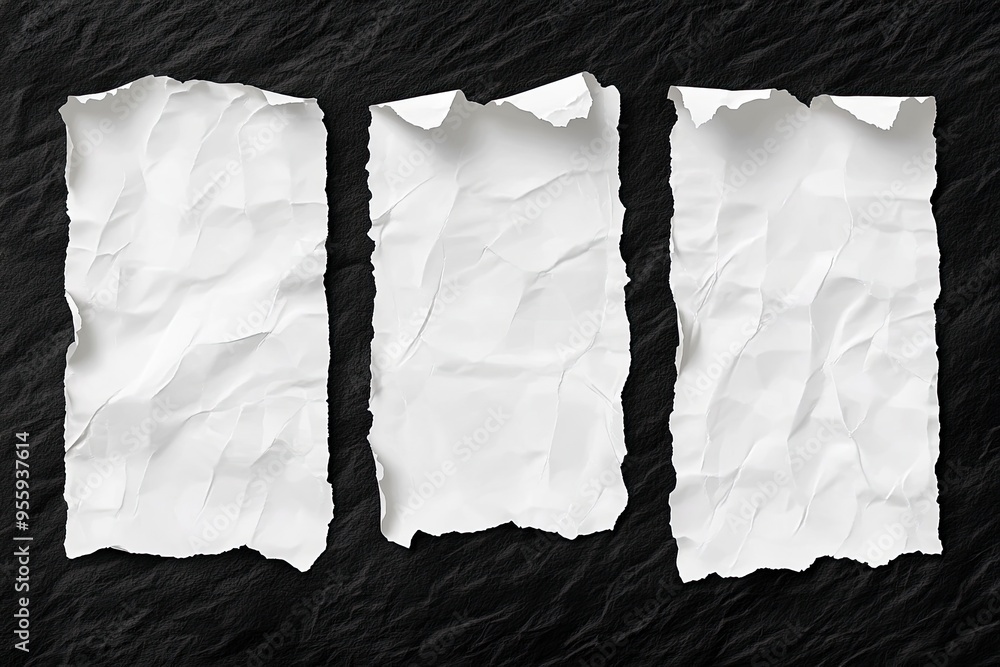 torn blank pages with uneven texture edges. set of ripped white paper ...
