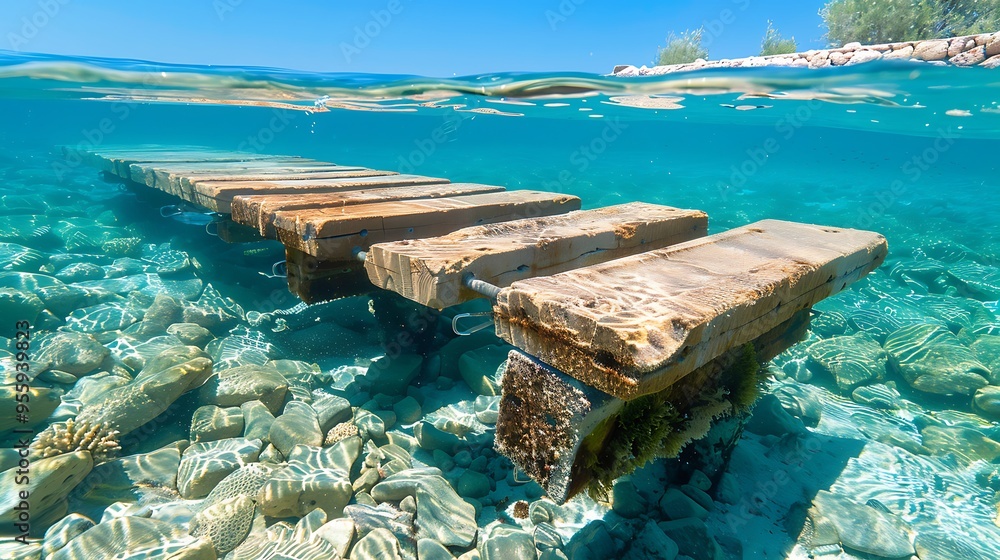 An artificial coral reef installation company working on ocean ...