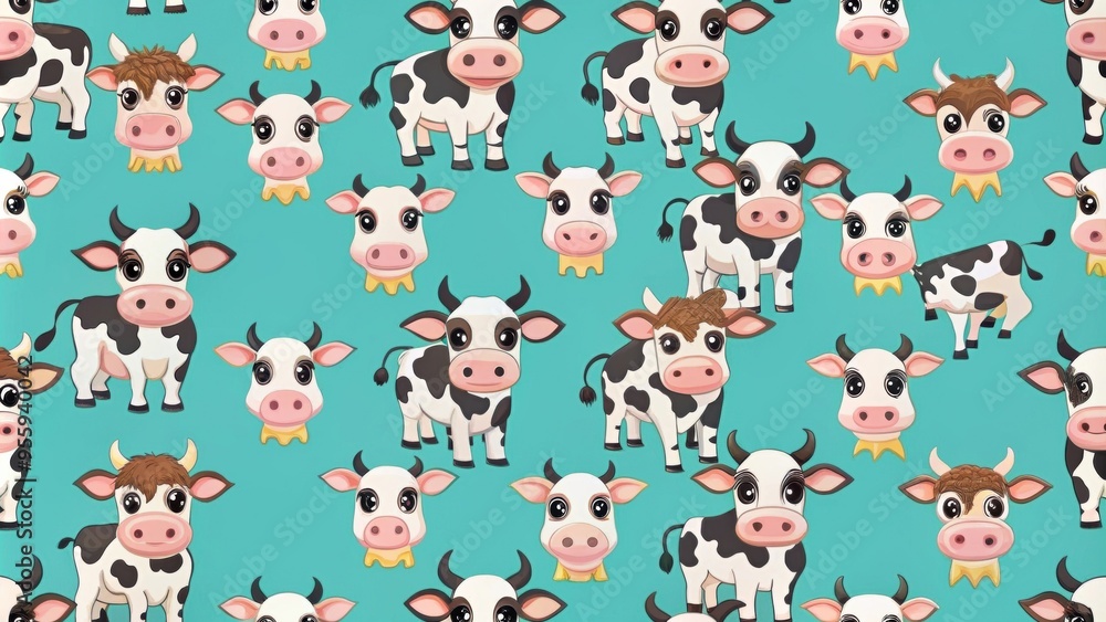 Seamless pattern featuring cute dairy cows in a repeating design, cows ...