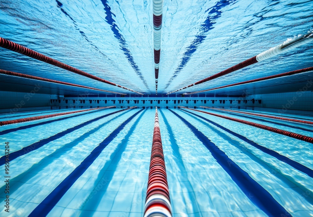 Underwater View of an Olympic Swimming Pool Capturing Lane Markers from ...
