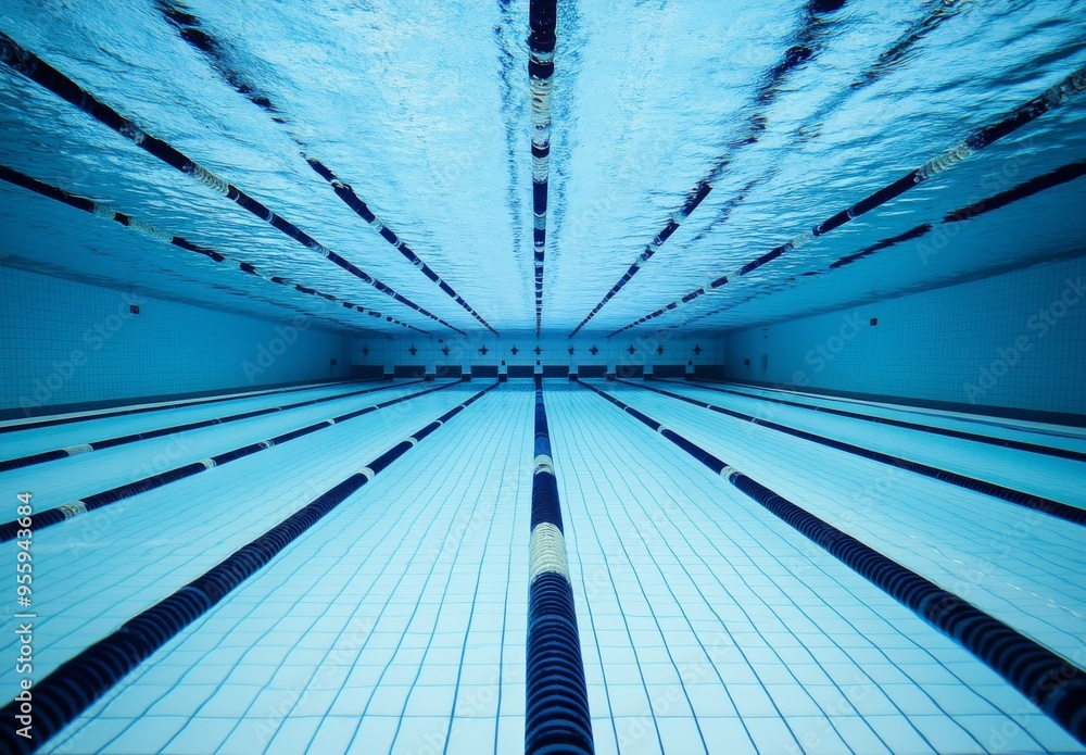 Underwater View of an Olympic Swimming Pool Capturing Lane Markers from ...