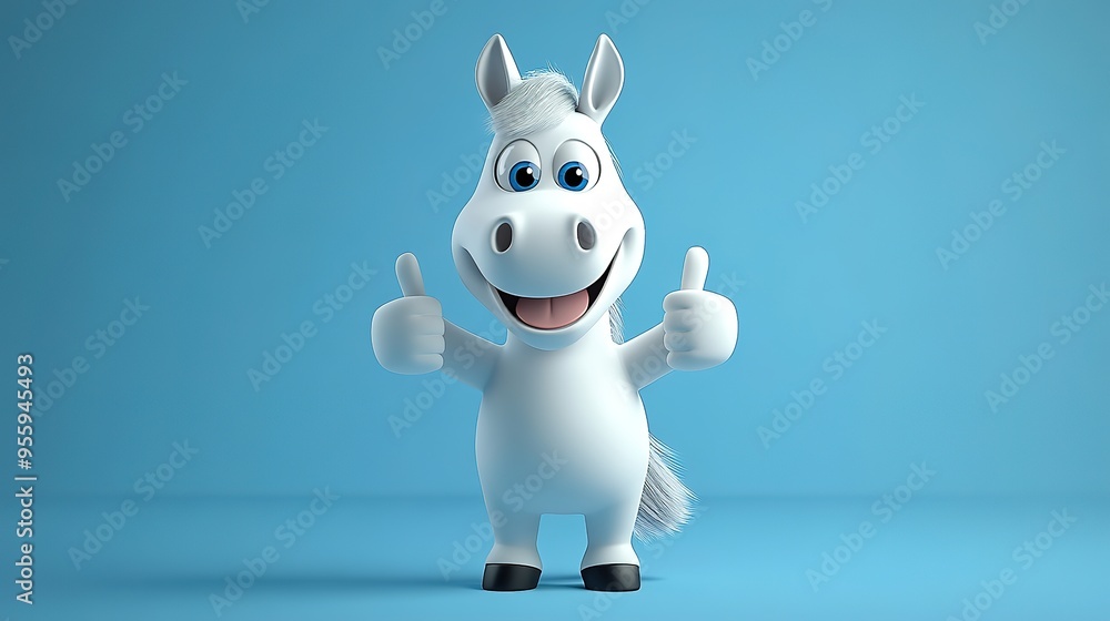 Cartoonized White Horse Mascot: A Simulated Standing White Horse with a ...