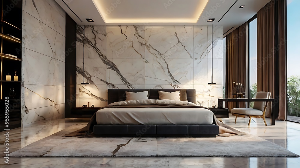 Premium modern bedroom interior design with marble tiles. premium ...