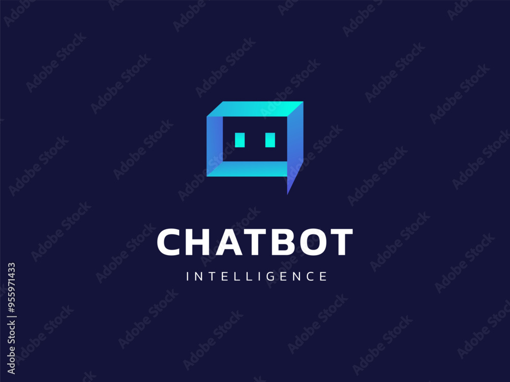 Chat Bot Artificial Intelligence Technology with Cube Robot face symbol ...
