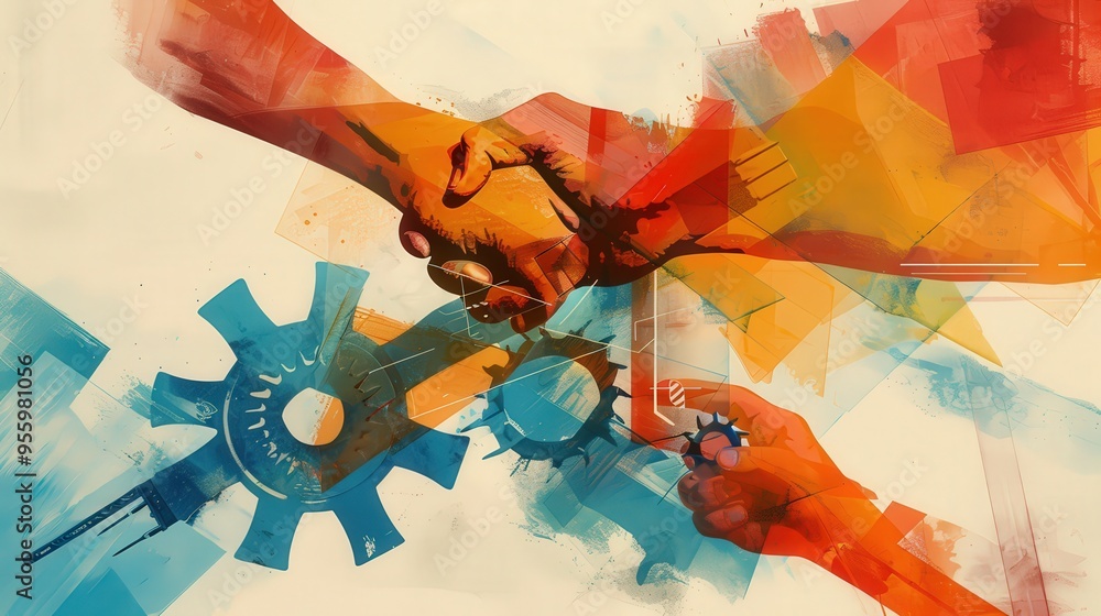 Unity in Labor: Abstract Digital Illustration of Workers Celebrating ...