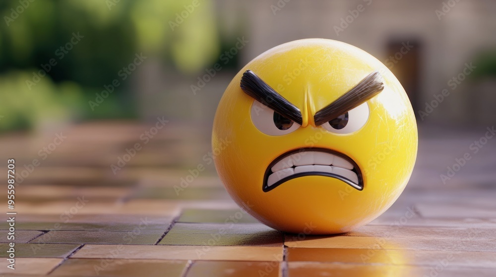 Angry yellow emoticon with furrowed eyebrows and gritted teeth Stock ...