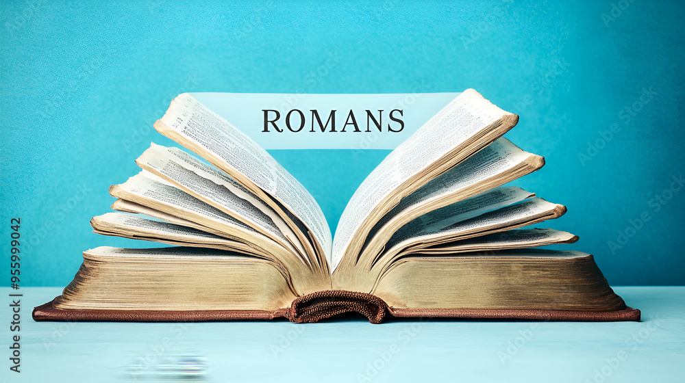 Book of Romans Open bible revealing the name of the book of the bible ...