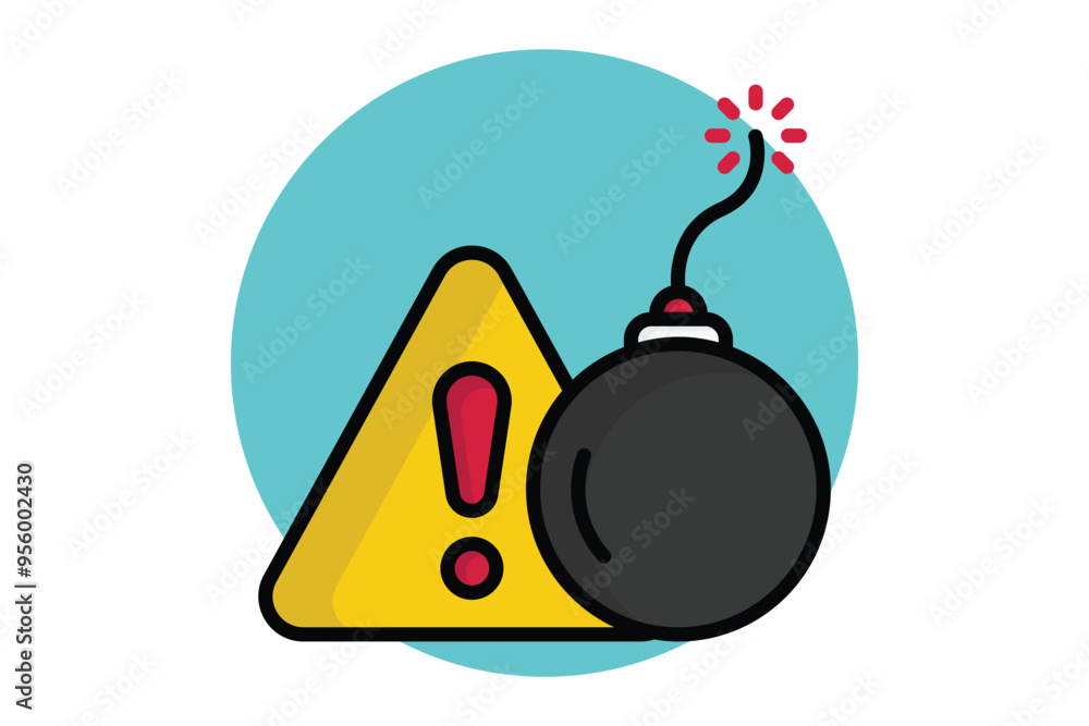 Threats colored outline icon. exclamation mark with bomb. icon related ...
