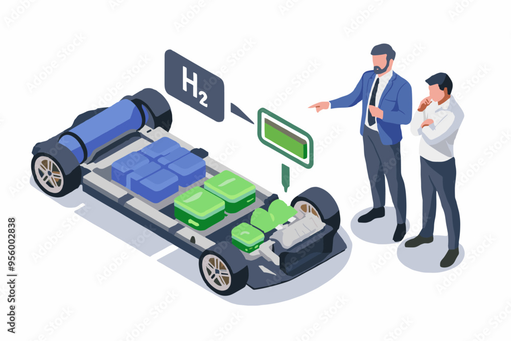 Isometric Hydrogen car schematic showing renewable H2 power source ...