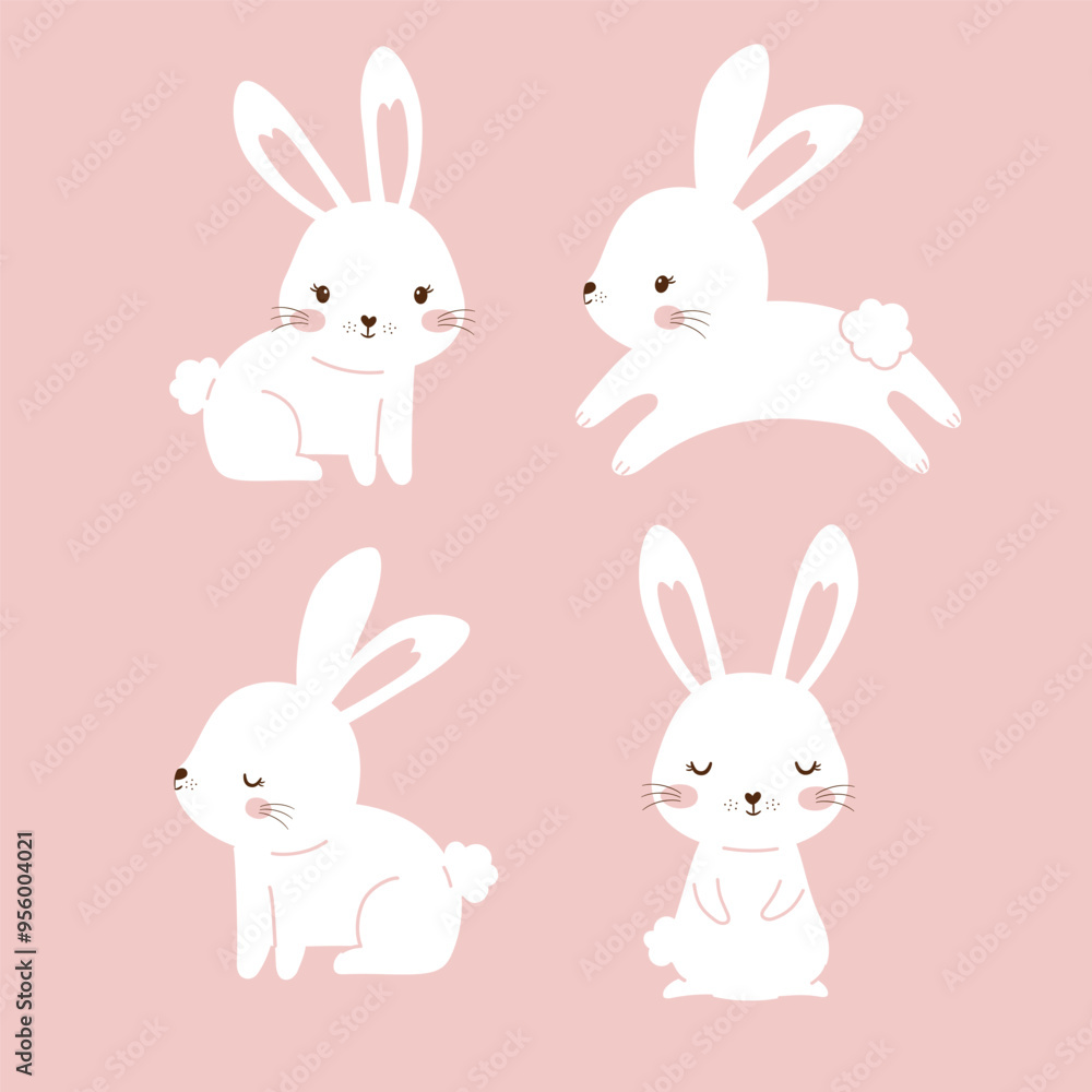 Cartoon bunny rabbits collection. Vector illustration of cute cartoon ...