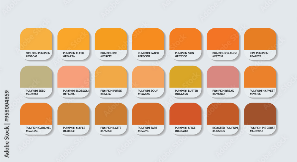 Pumpkin Color Palette, Pumpkin Orange Color Guide Palette with Color ...