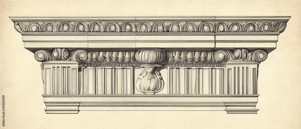 Line art illustration of the Doric architectural order featuring ...