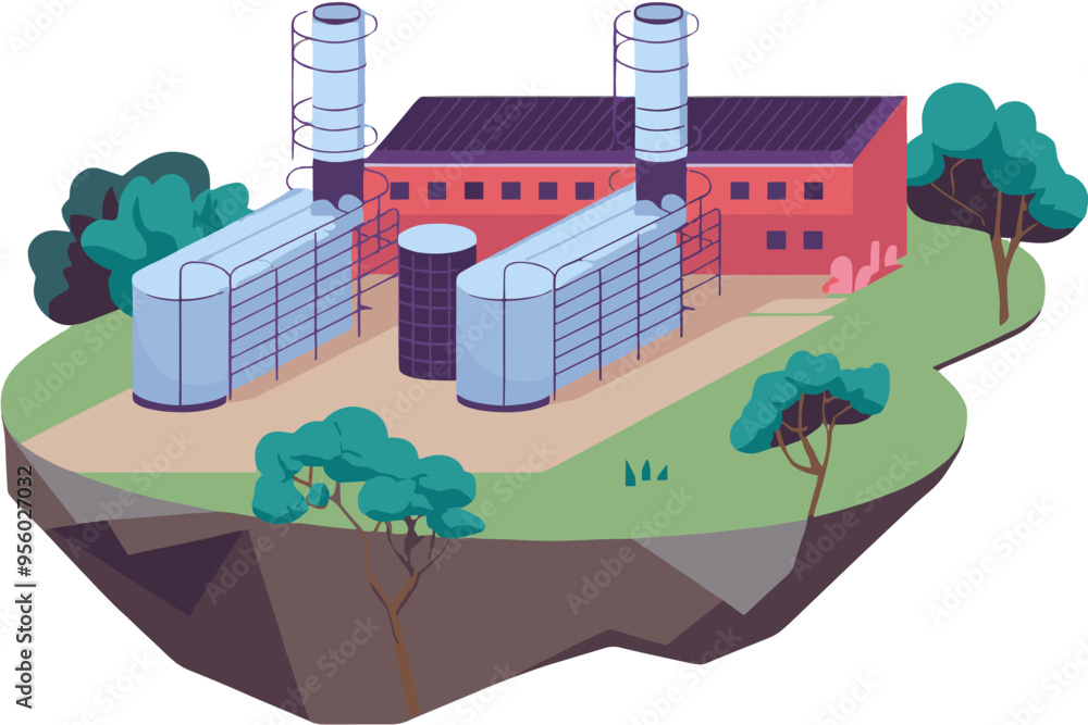 Gas powers plant for electric energy generation. Electricity station ...