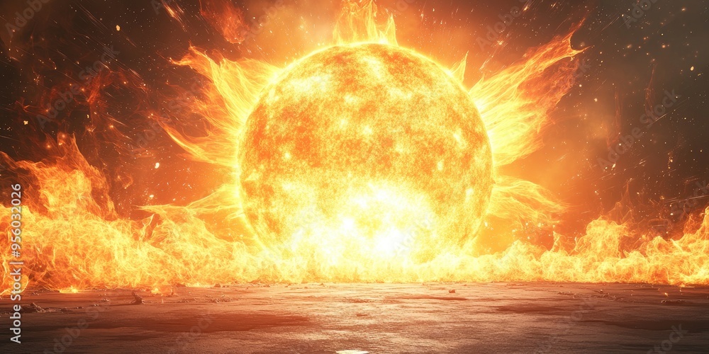 3D cartoon depiction of solar flares erupting from the sun featuring a ...