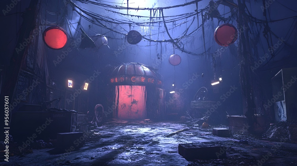 Haunting 3D Rendering of a Sinister Halloween Circus Freak Show with ...