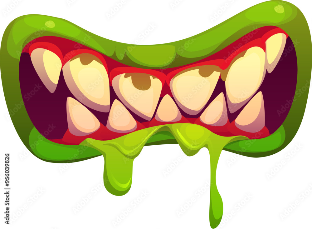 Halloween monster mouth with drool jaws, dripping saliva, green lips ...