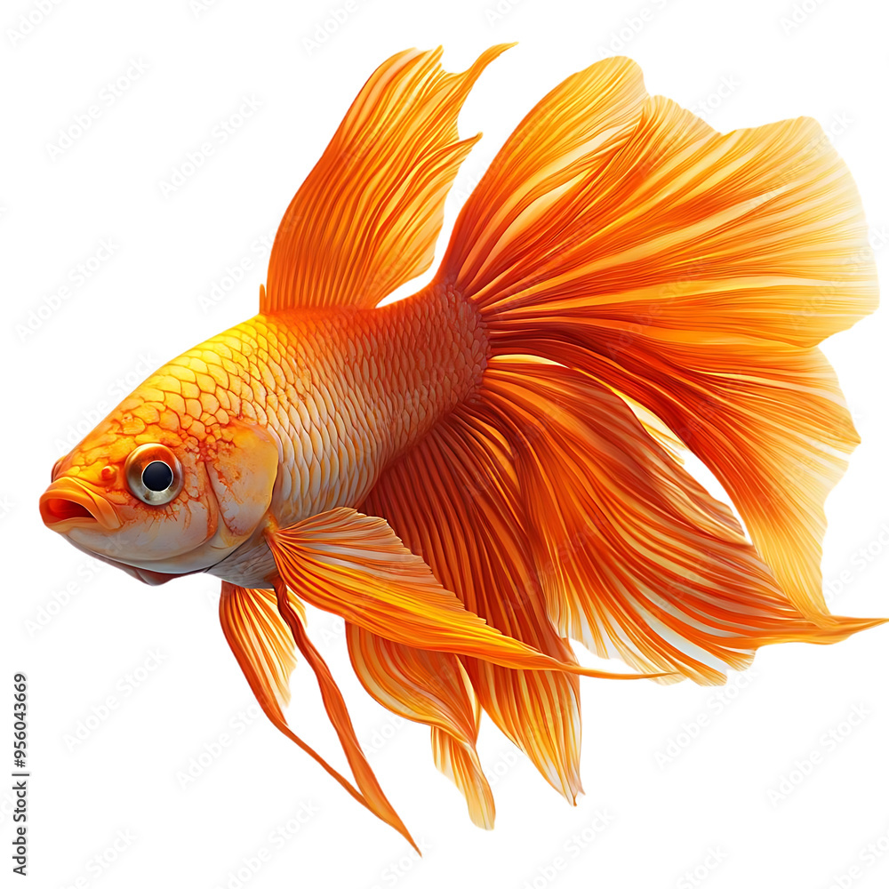Orange Betta Fish Swimming with Transparent Background, Perfect for ...