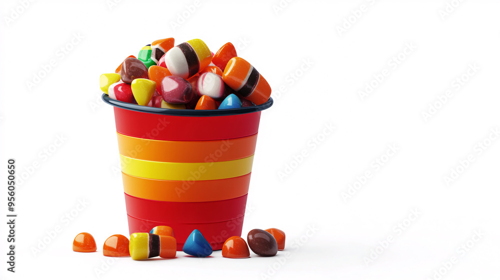 Halloween candy bucket overflowing with treats, realistic depiction ...