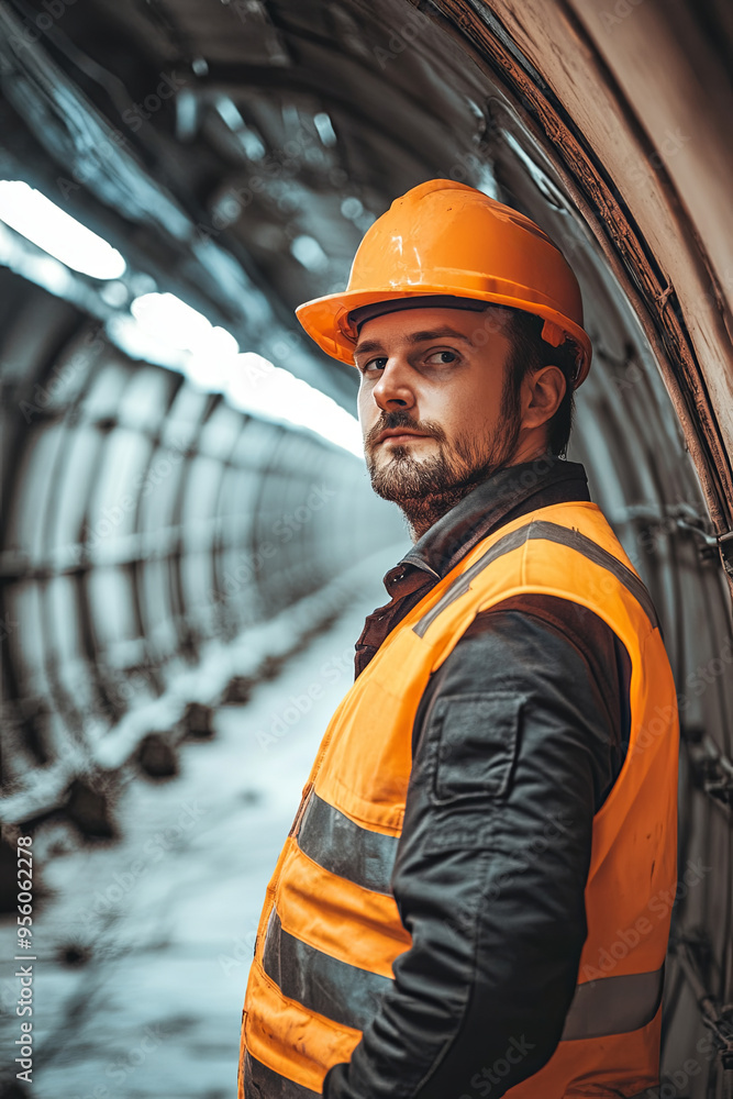 Engineer or technician controlling underground tunnel infrastructure ...