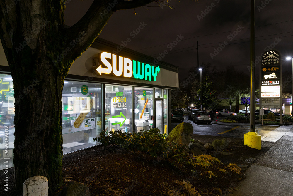 Portland, Oregon- USA -Feb 27, 2024 - Subway famous American fast-food ...