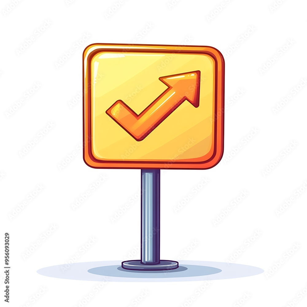 cartoon illustration of a yellow sign with a red arrow pointing up ...