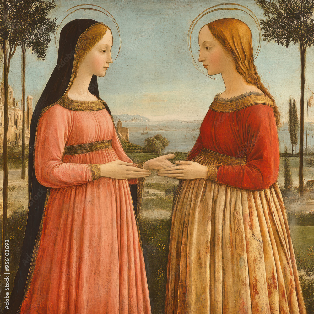 painting of the Visitation depicting the biblical scene in which a ...