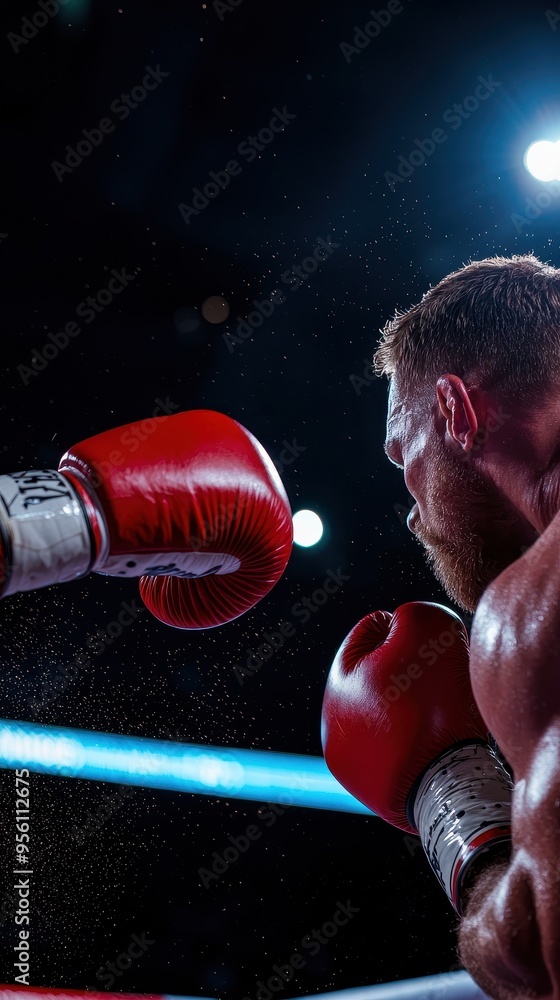 Dynamic boxing match moment highlighting intense concentration and ...
