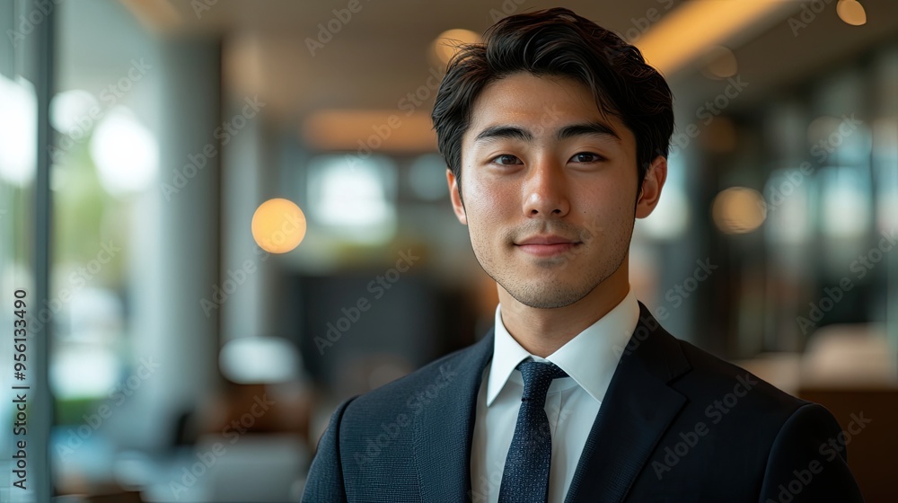 12. Portrait of a young Japanese man with a clean-cut hairstyle ...