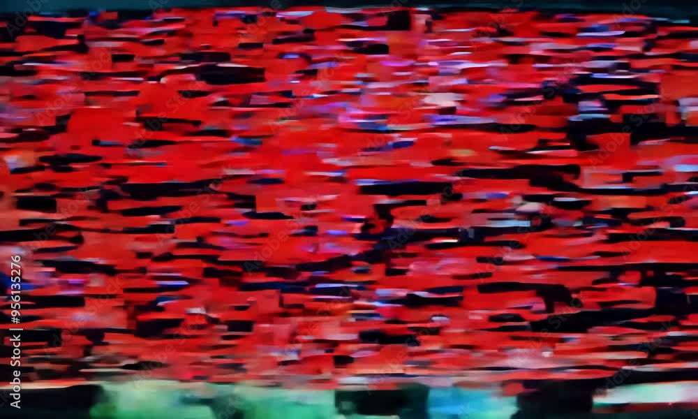 Scratch noise. No signal. Analog TV red glitch motion on black overlay ...
