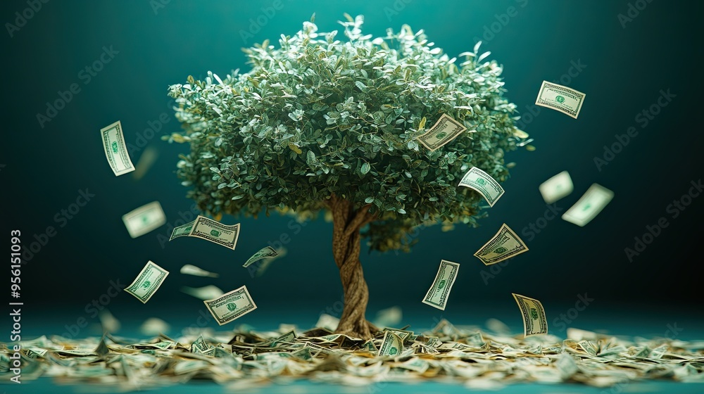 Concept of falling interest rates with a wilting money tree and ...