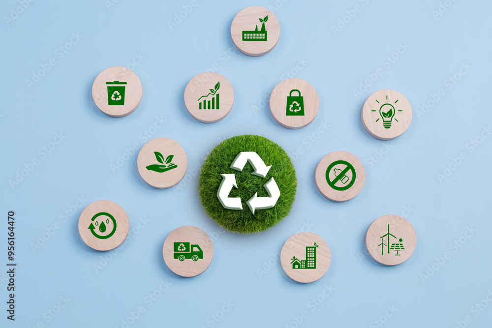 Recycle and zero waste concept. Green globe with recycle icon and waste ...
