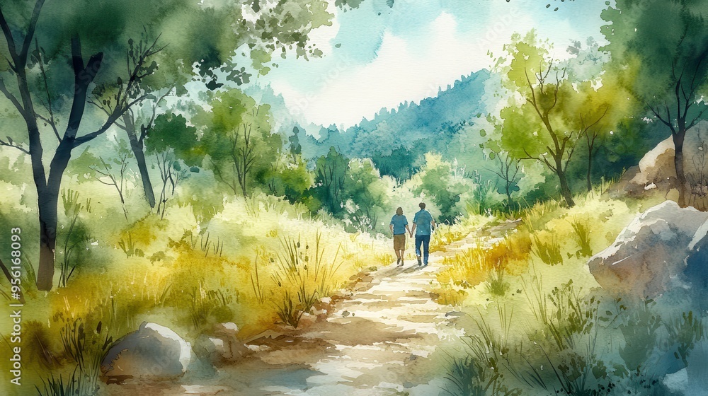 Tourism's Ecological Footprint: Trampled Paths in Watercolor Stock ...