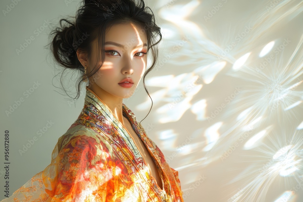 Futuristic Mongol Fashion Model Standing Proudly in Avant-Garde Attire ...