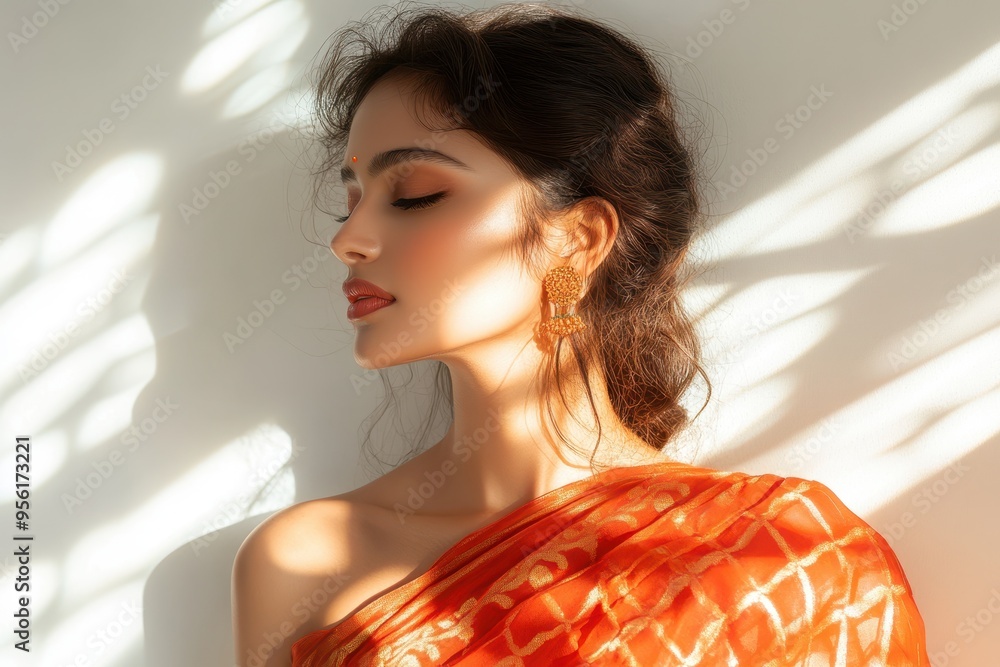 Elegant Tamil Fashion Model Posing Gracefully with Light Rays and Soft ...