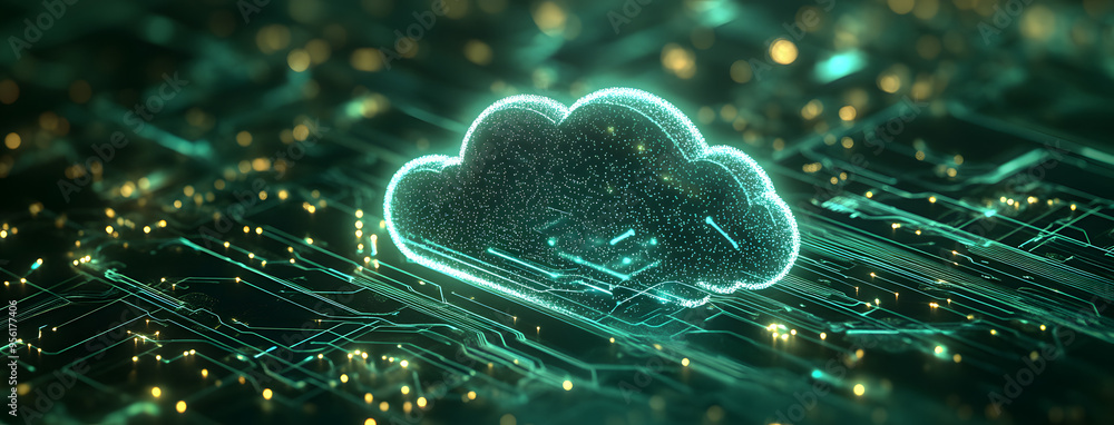 “Digital Background Featuring a Glowing Cloud Icon with Circuit Lines ...