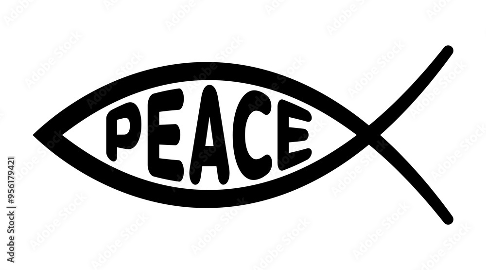 Sign of the fish symbol with the word peace in capital letters. Jesus ...