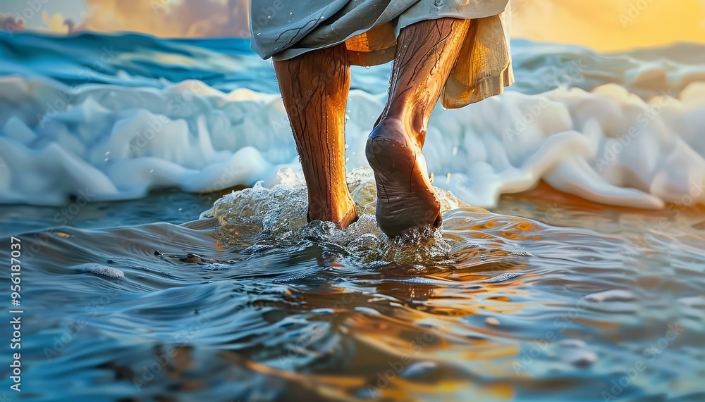 Jesus's feet gracefully glide across the water in this breathtaking ...