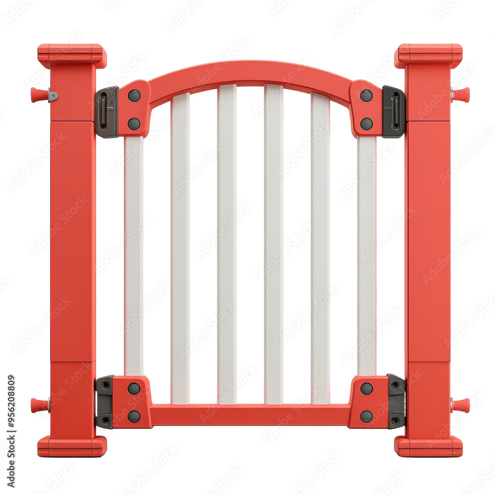 Stylish red child safety gate designed for securing stairways and play ...