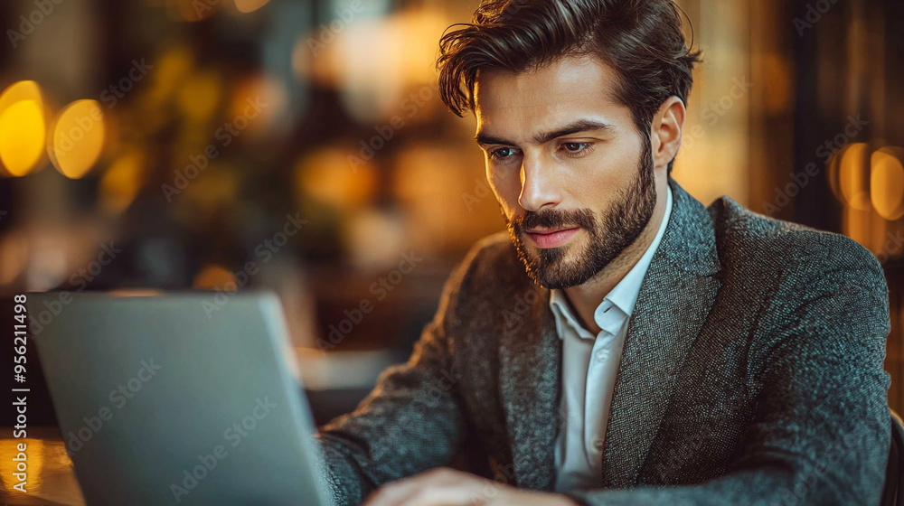 Laptop, business and man typing, writer and working on web project in ...