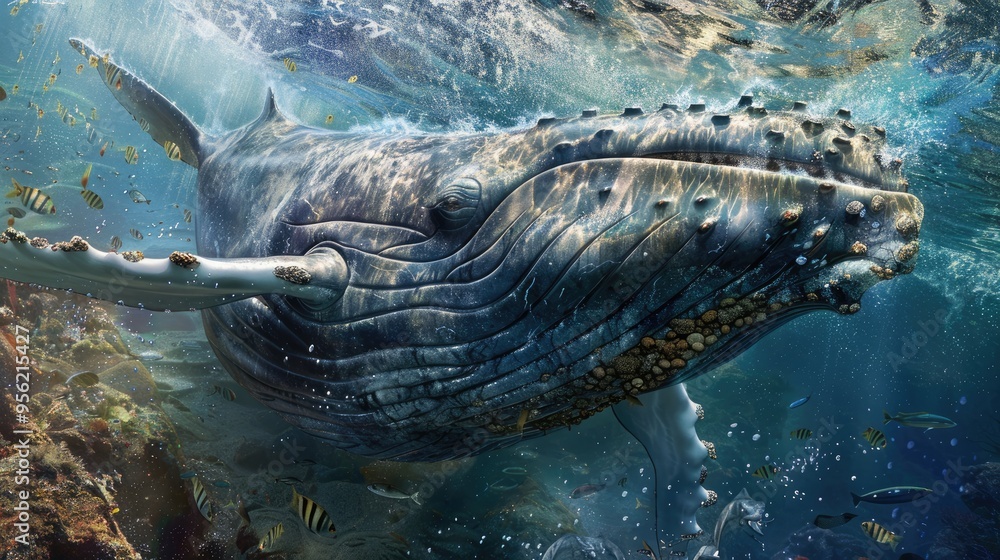 Every summer and fall humpback whales travel to Stellwagen Bank to feed on krill and small fish ...