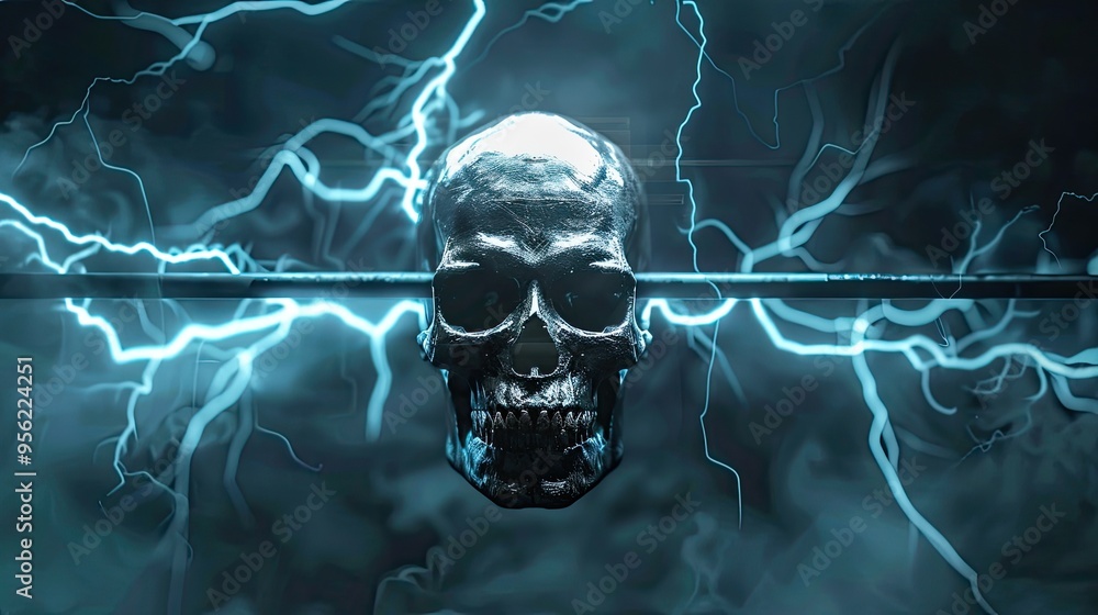 symbol of the skull with lightning on the high voltage cable indicating ...