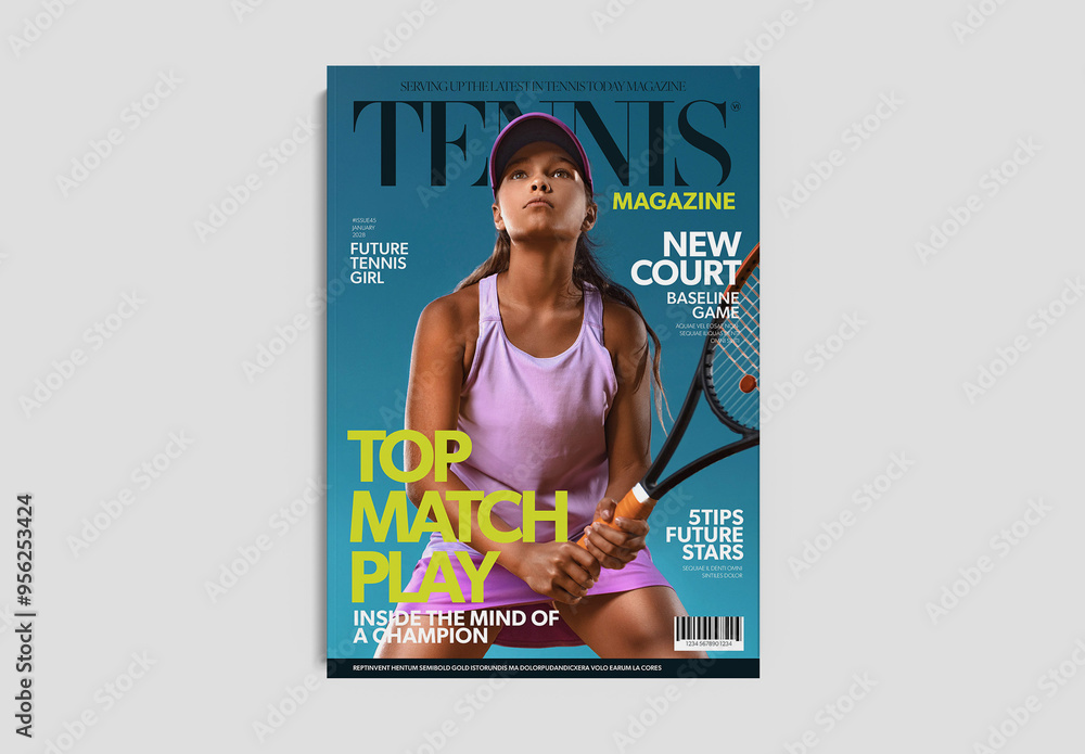 Tennis Magazine Cover Layout Sport Flyer Stock Template | Adobe Stock