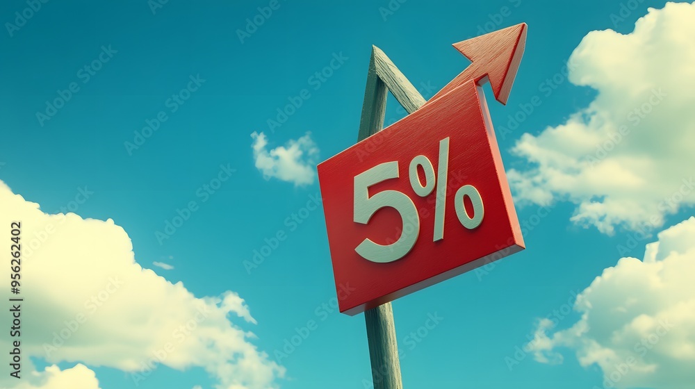 Interest rate percentage sign with a downward trend arrow in the sky ...