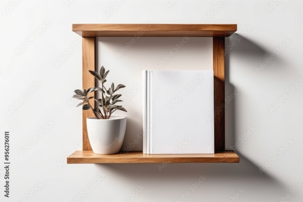 empty wooden shelves with plant for interior design isolated white ...