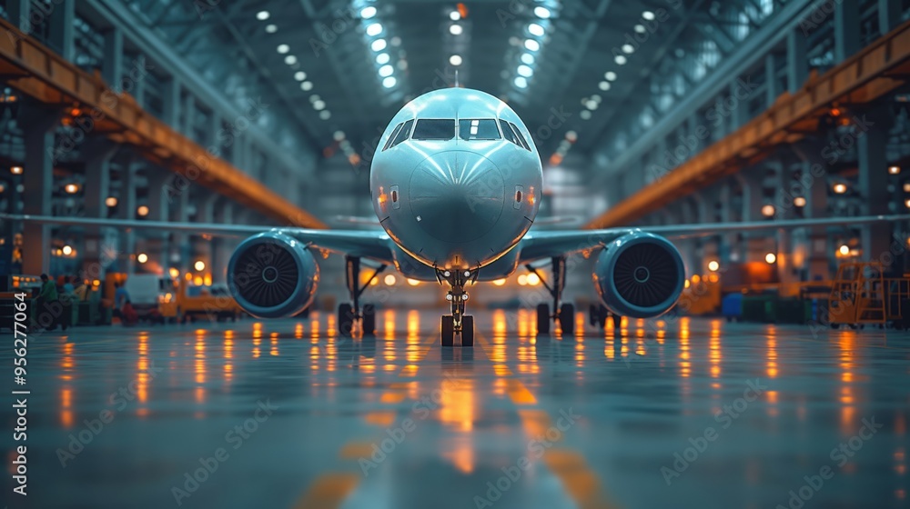 Aircraft Assembly Line in High-Tech Aerospace Facility. Modern aircraft ...