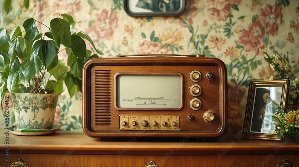 vintage retro object mock-up, classic radio, blank screen where the ...