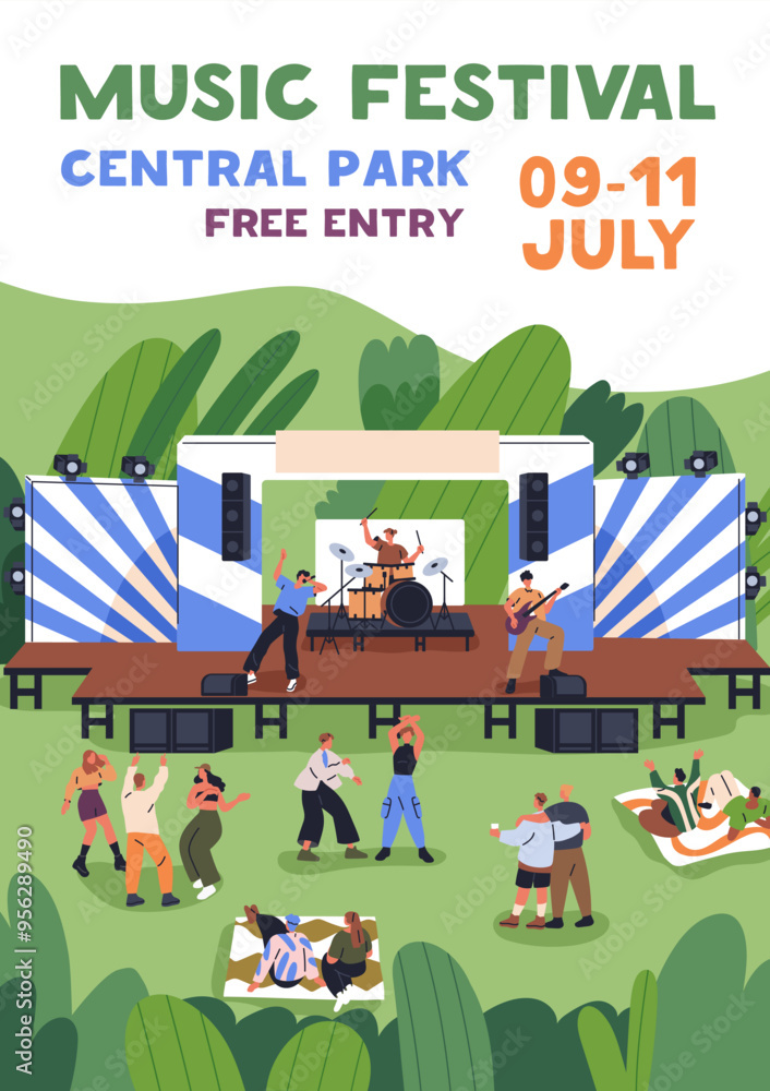 Music festival poster background. Open-air, summer holiday event in ...