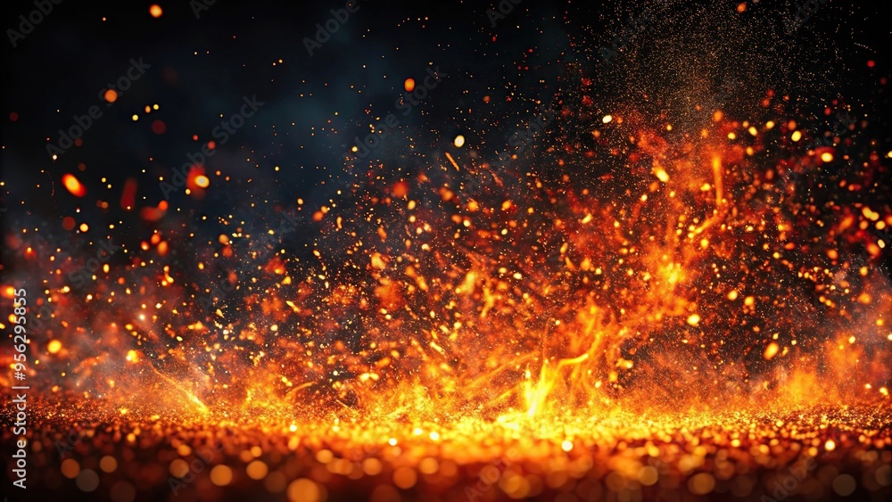 Texture overlay of fiery particles, embers, and sparks on black ...
