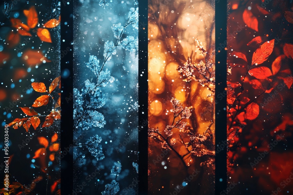 Surreal Four-Panel Composition Representing the Four Seasons with ...
